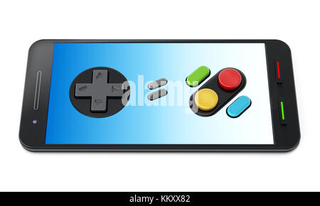 Gamepad buttons on smartphone isolated on white background. 3D ...