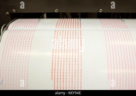 Seismograph records an earthquake on the sheet of measuring paper ...