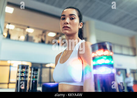 Reaction training session at gym. Athlete using a visual stimulus ...