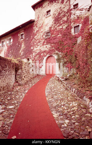 Valer Castle and the apple trees of the Non Valley. Trento province ...