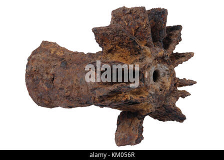 Splinter of a mine of the period WWII. Rusty mortar mine from the ...