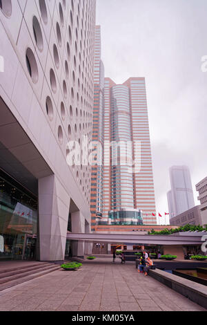 The Hong Kong Stock Exchange flag in front of the buffalo statue on ...