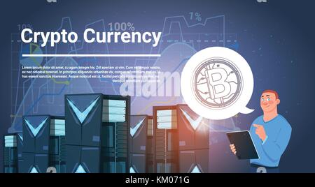 Bitcoin Mining Farm Data center Over World Map Digital Crypto Currency Modern Web Money Stock ...