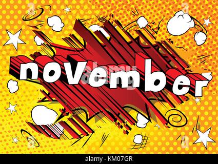 Vector cartoon style illustration of November 2019 year calendar page ...