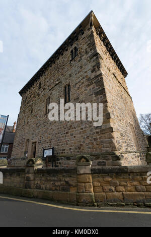 Northumberland Hexham Old Gaol historic monument against deep blue sky ...