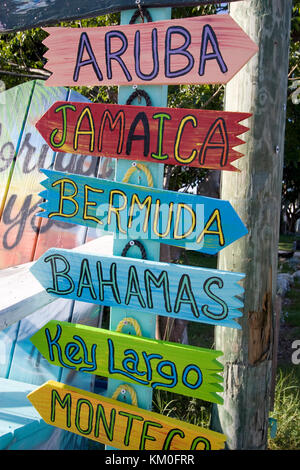 Directional sign in Key West, Florida, FL, USA. Hand painted, hand made ...
