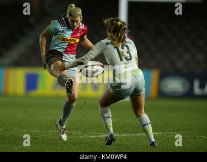 Harlequins Ladies' Rachael Burford and Saracens Womens' Zoe Harrison ...