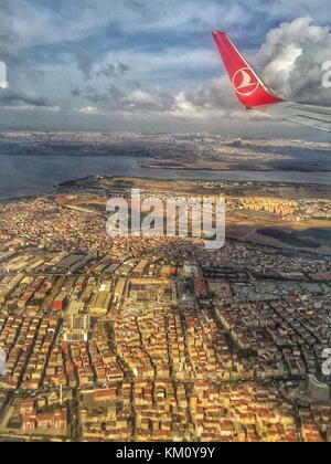 Aerial view of Antalya from the aircraft board during landing, Turkey ...