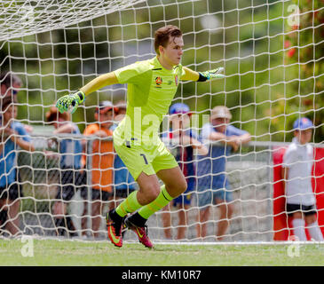 Brisbane Youth keeper Macklin Freke in action during a Brisbane Roar ...