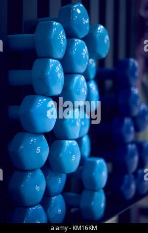colored dumbbells on the pyramid in the gym Stock Photo - Alamy