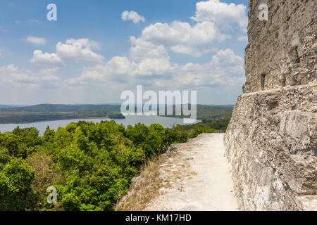 View of Lake Yaxha from the top Structure 117 in the Mayan ruins in ...
