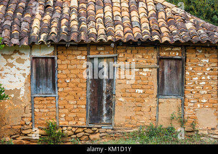 Typical Brazilian Cerrado rural home, small farm property wattle and ...