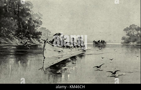Father Jacques Marquette and Louis Joliet in a canoe on the upper ...