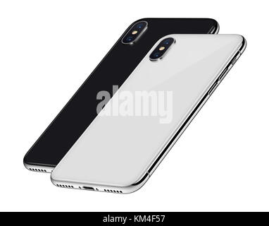 Smartphones similar to iPhone X back side rotated closeup. New modern ...