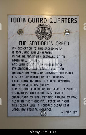 The Sentinel's Creed, on display in the Tomb Guard quarters beside the ...