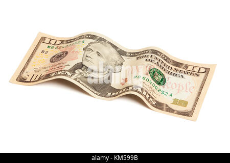 1 dollar bill in wave shape isolated with clipping path Stock Photo - Alamy