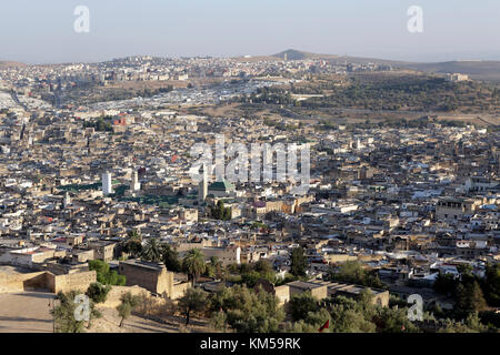 Panoramic scenic view of the city of Medina Fes at sunset in Morocco ...
