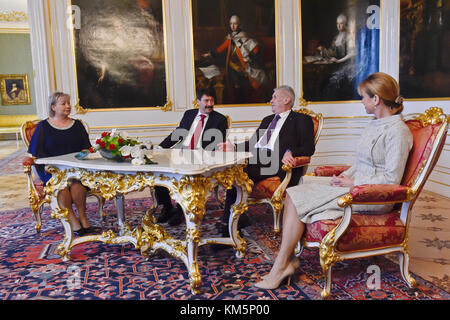 (L-R) Anita Herczegh, Hungarian President Janos Ader, Austrian ...