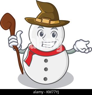 Cute cartoon snowman with a witch hat. Vector illustration Stock Vector ...