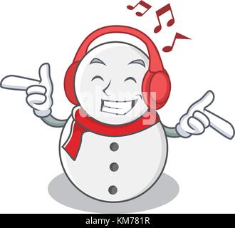 Cartoon snowman with headphone happy vector art Stock Vector Image ...
