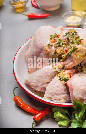 Raw chicken thighs for cooking over board Stock Photo - Alamy