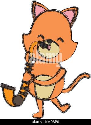 Cute cat playing saxophone cartoon Stock Vector Image & Art - Alamy