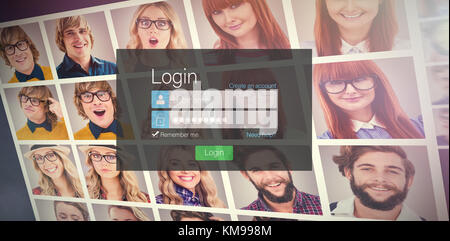 Close-up of login page against collage of portraits Stock Photo - Alamy