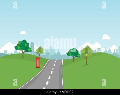 Street in public park with nature landscape and building background ...