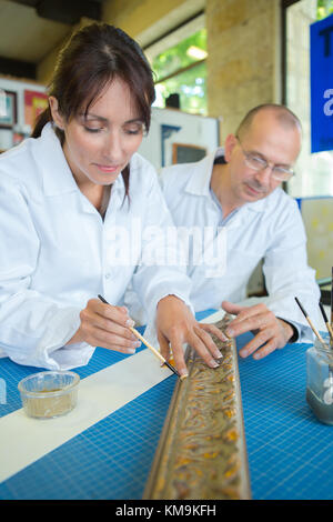 Woodworking workshop table top scene. Making of loose tenon joint. DIY ...