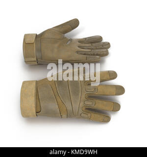 Side view of soldier gloves from yellow fabric on white. 3D ...