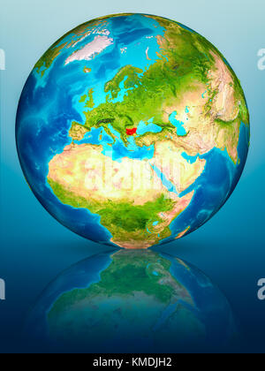 Bulgaria in red on blue political map with transparent oceans. 3D illustration Stock Photo - Alamy