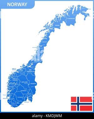 The detailed map of the Norway with regions or states and cities ...