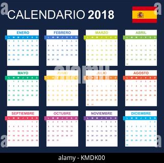 Spanish Calendar for 2018. Scheduler, agenda or diary template. Week ...