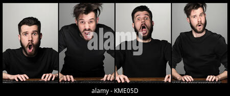 Funny and crazy man using a computer Stock Photo - Alamy