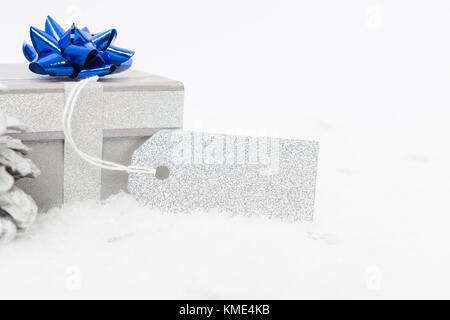 White Gift, Snow, Label, Text Seasons Greetings Stock Photo - Alamy