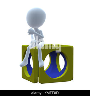 3D guy with playground cube on a white background Stock Photo - Alamy