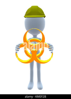 3D hardhat guy holding a 3d hazard sign on a white background Stock ...