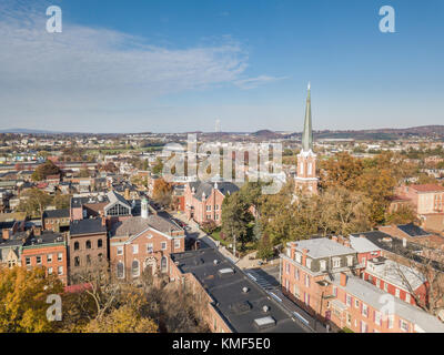 Aerial of Downtown York, Pennsylvania next to the Historic District in ...