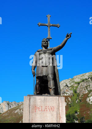 Ancient King Pelayo sculpture at Covadonga in Asturias Spain Stock ...