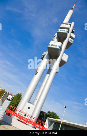 PRAGUE, CZECH REPUBLIC - SEPT 14, 2014: Zizkov 216 m hight television ...