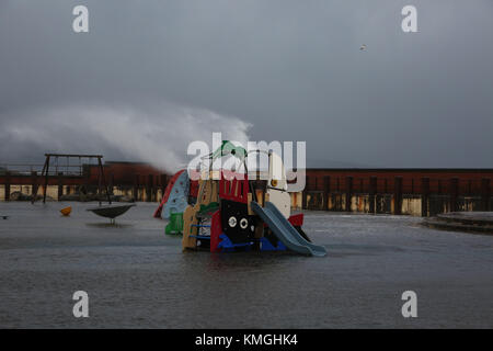 Scotland, Ayrshire, Prestwick. The former open air swimming pool which ...
