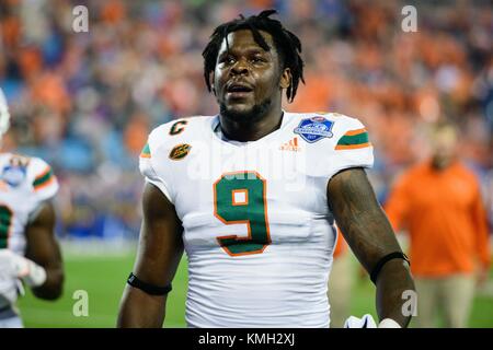 Miami defensive lineman Chad Thomas (9) during the ACC College Football ...