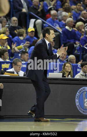 Delaware head coach Martin Ingelsby calls a play during an NCAA college ...