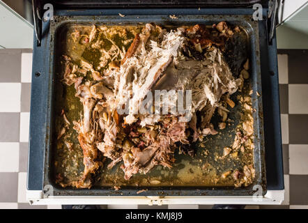 Leftover carcass and bones from a Thanksgiving turkey in the oven Stock ...