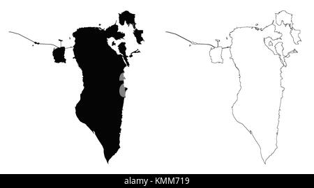 Bahrain Map. Bahraini Country Map. Black and White National Outline ...