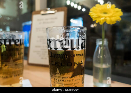 A pint of Estrella lager in a bar, UK Stock Photo - Alamy