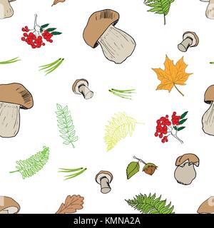 Mushrooms Seamless pattern. Edible and non-edible mushroom plants from ...