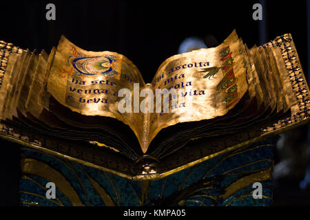 open vintage book with golden pages. bible with golden decoration over ...