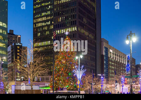 Detroit, Michigan - A Christmas tree in Campus Martius park in downtown ...