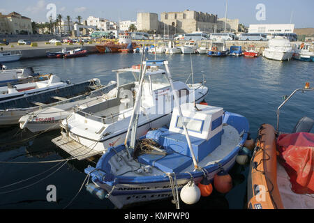 Castle Guzman el Bueno with fishing harbour in the foreground, Tarifa ...
